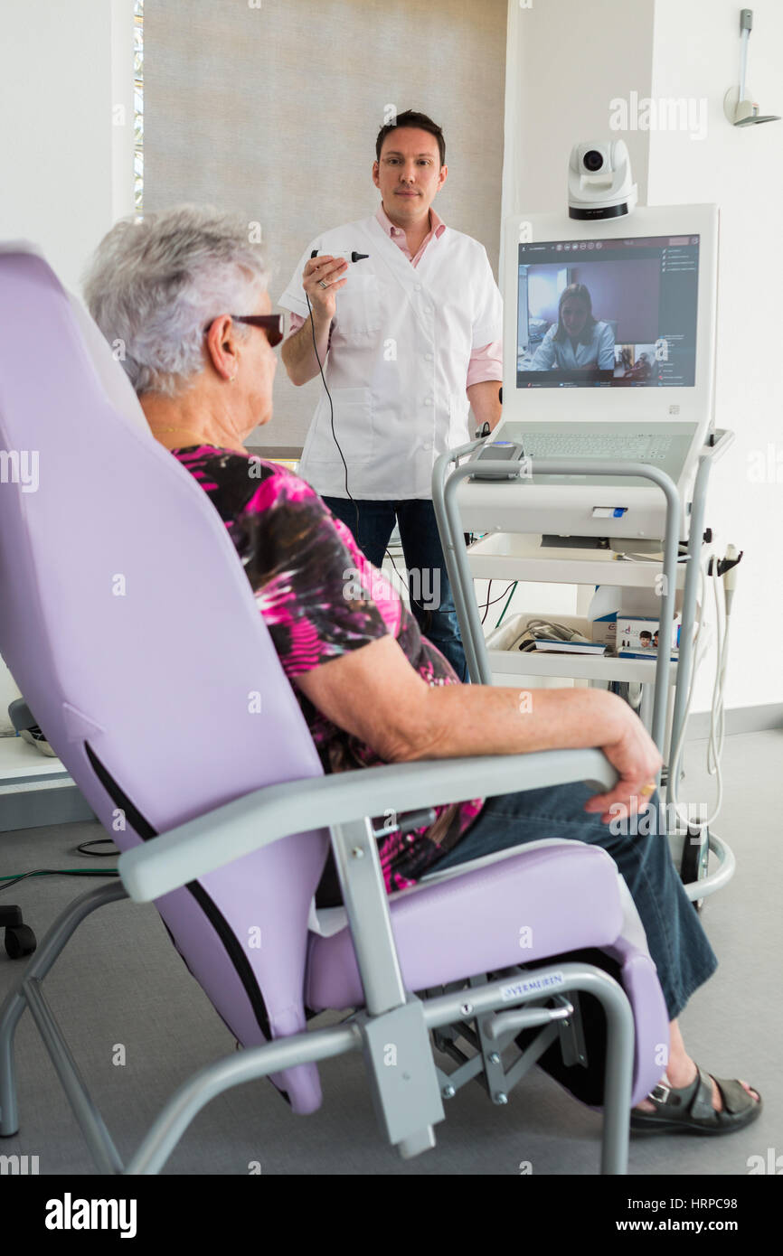 Medical consultation in a telemedicine practice in rural area, Patient ...