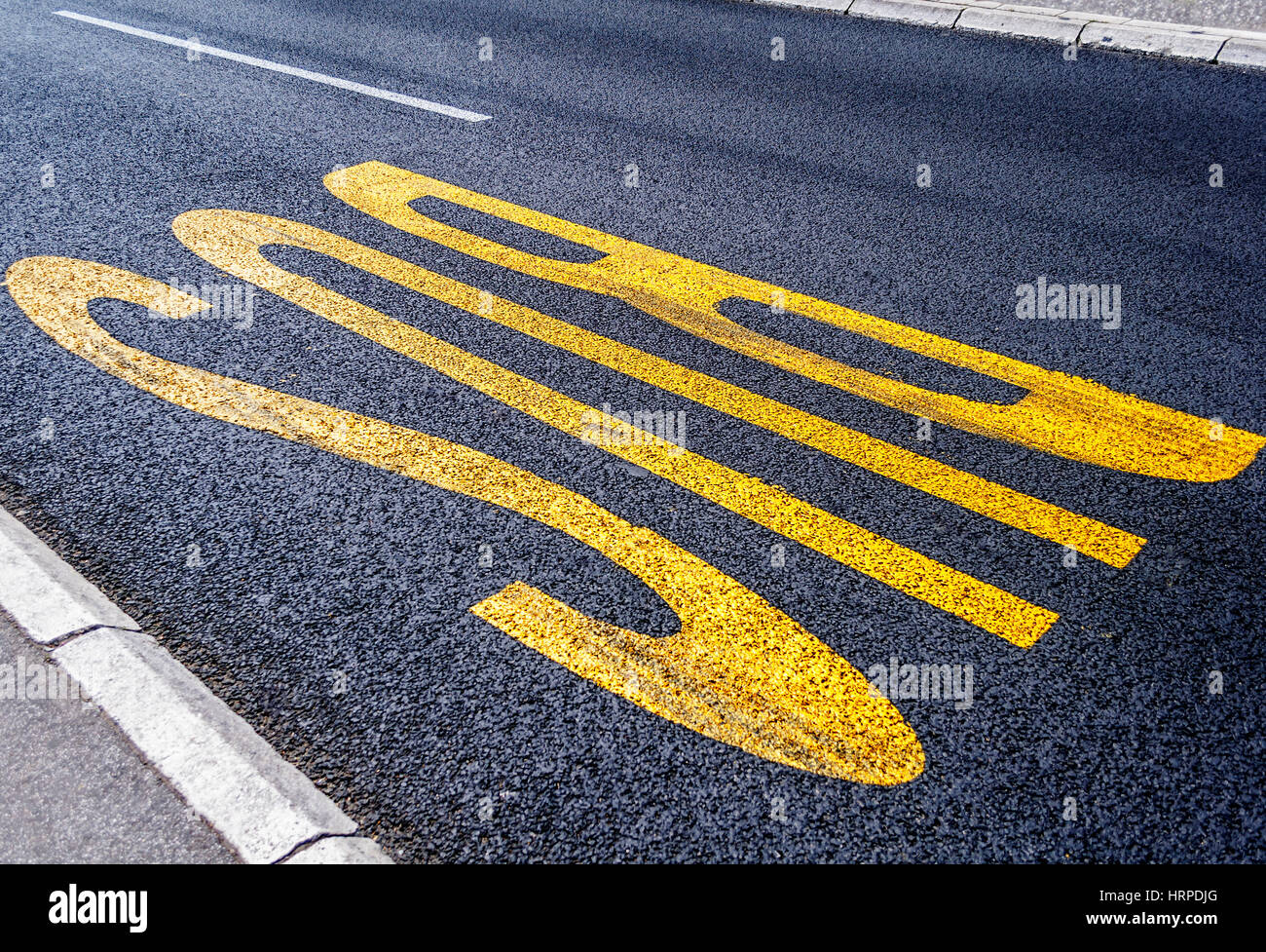 City bus transport lane sign on the asphalt road Stock Photo - Alamy