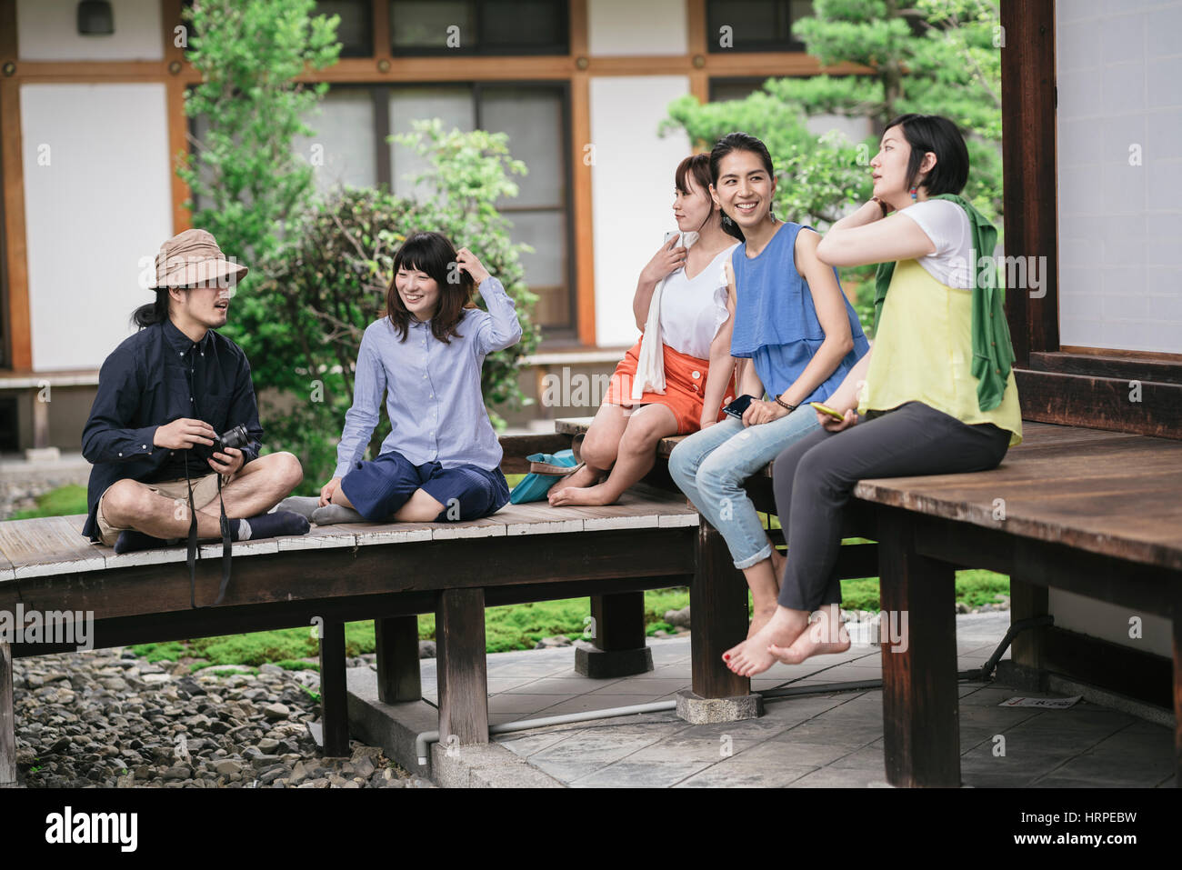 Group of japanese friends visiting Kyoto Stock Photo - Alamy