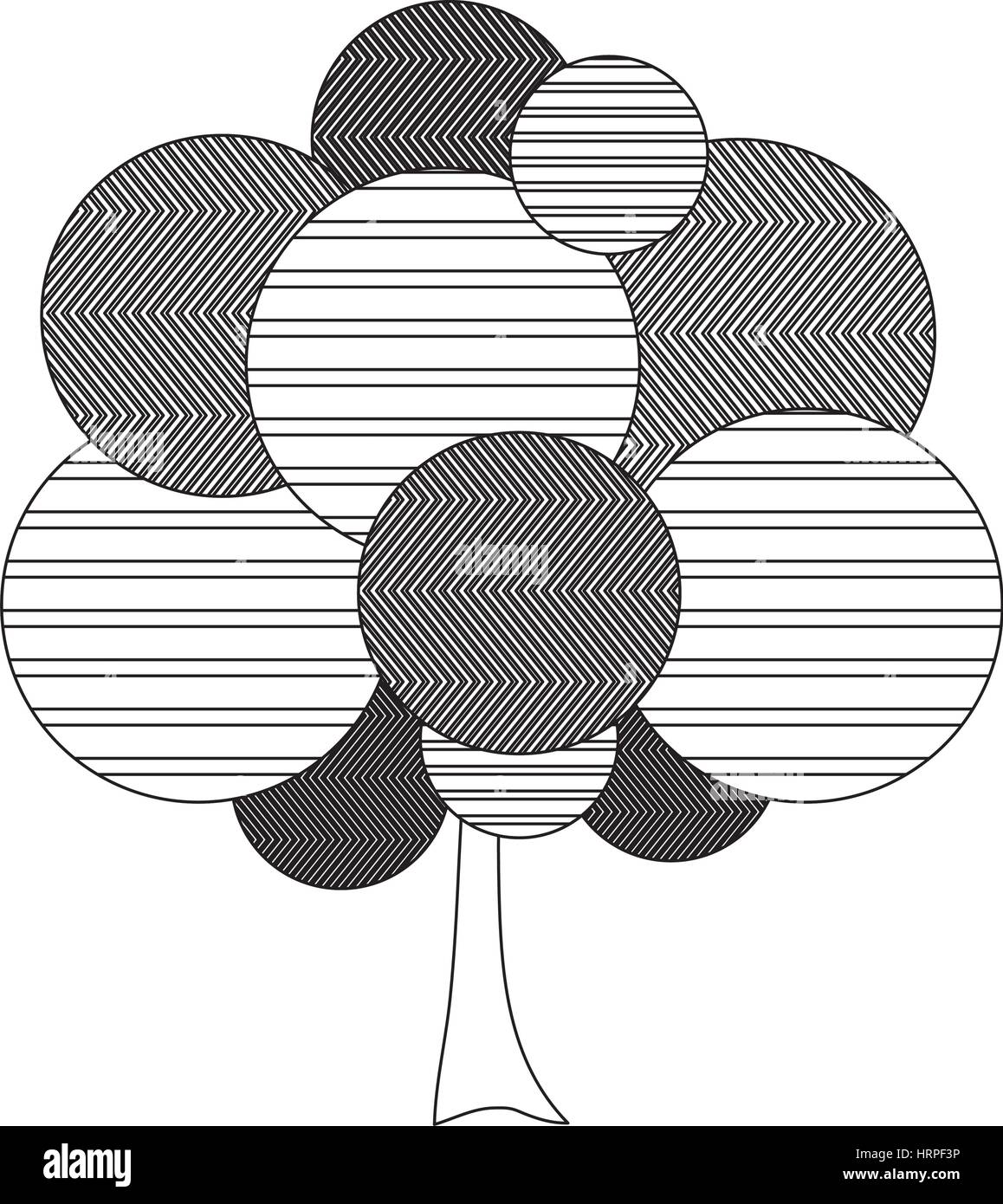 monochrome silhouette leafy tree plant with abstract lines Stock Vector ...