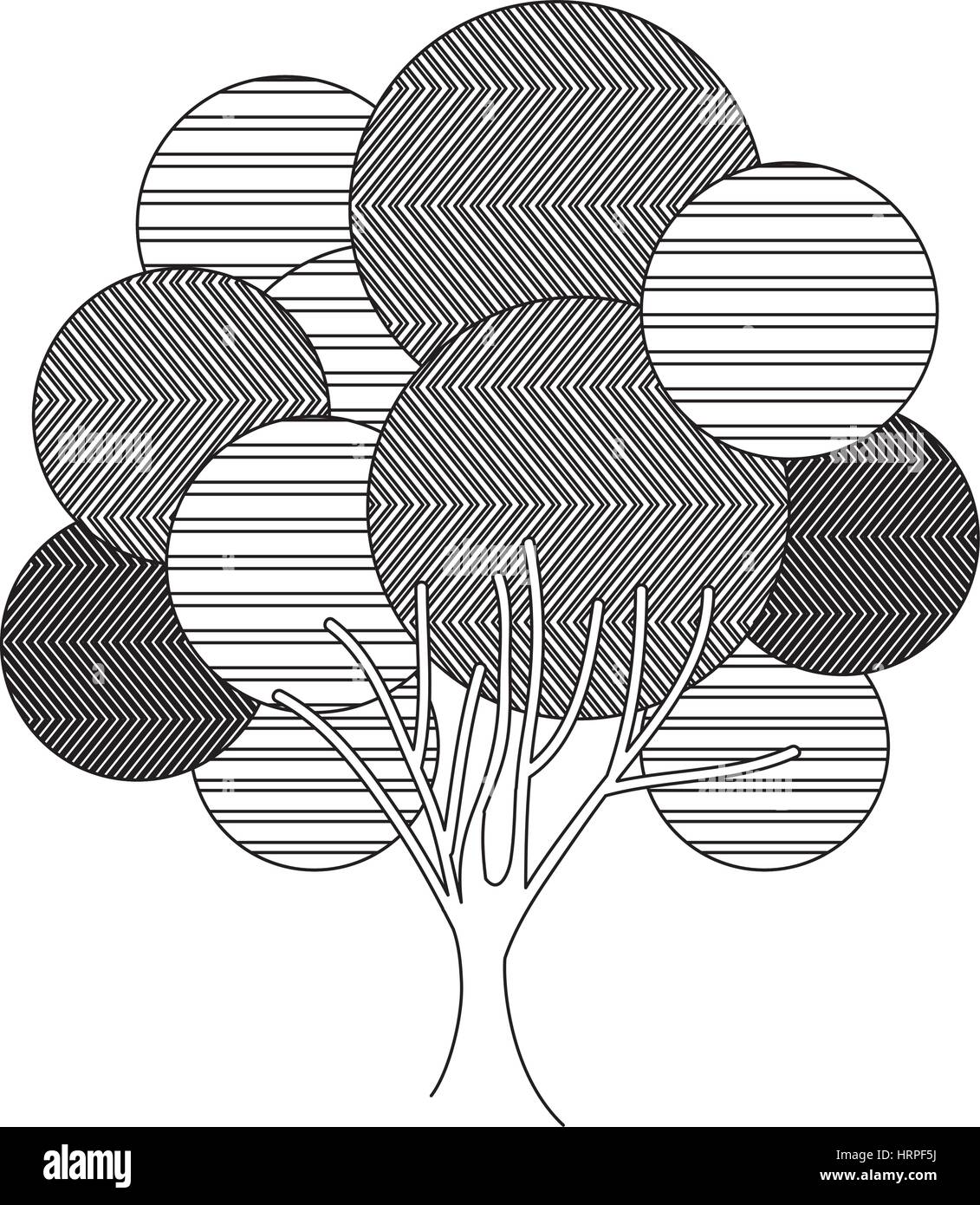 monochrome silhouette leafy tree plant with abstract lines and ...