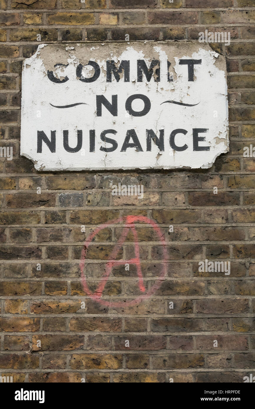 A Victorian 'Commit no nuisance' street sign in Doyce Street, London ...
