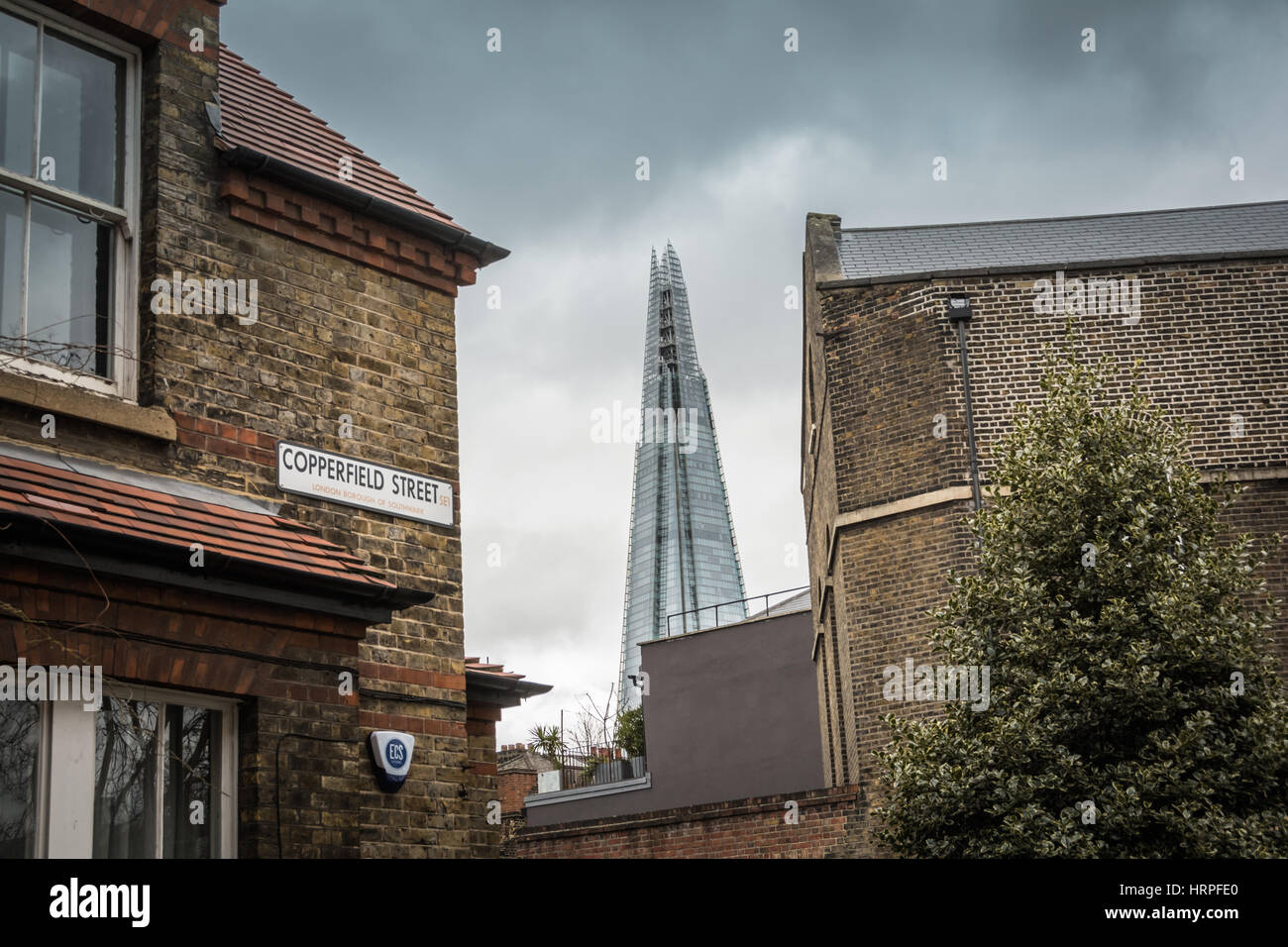 The Shard as seen from some terraced houses on Copperfield Street ...