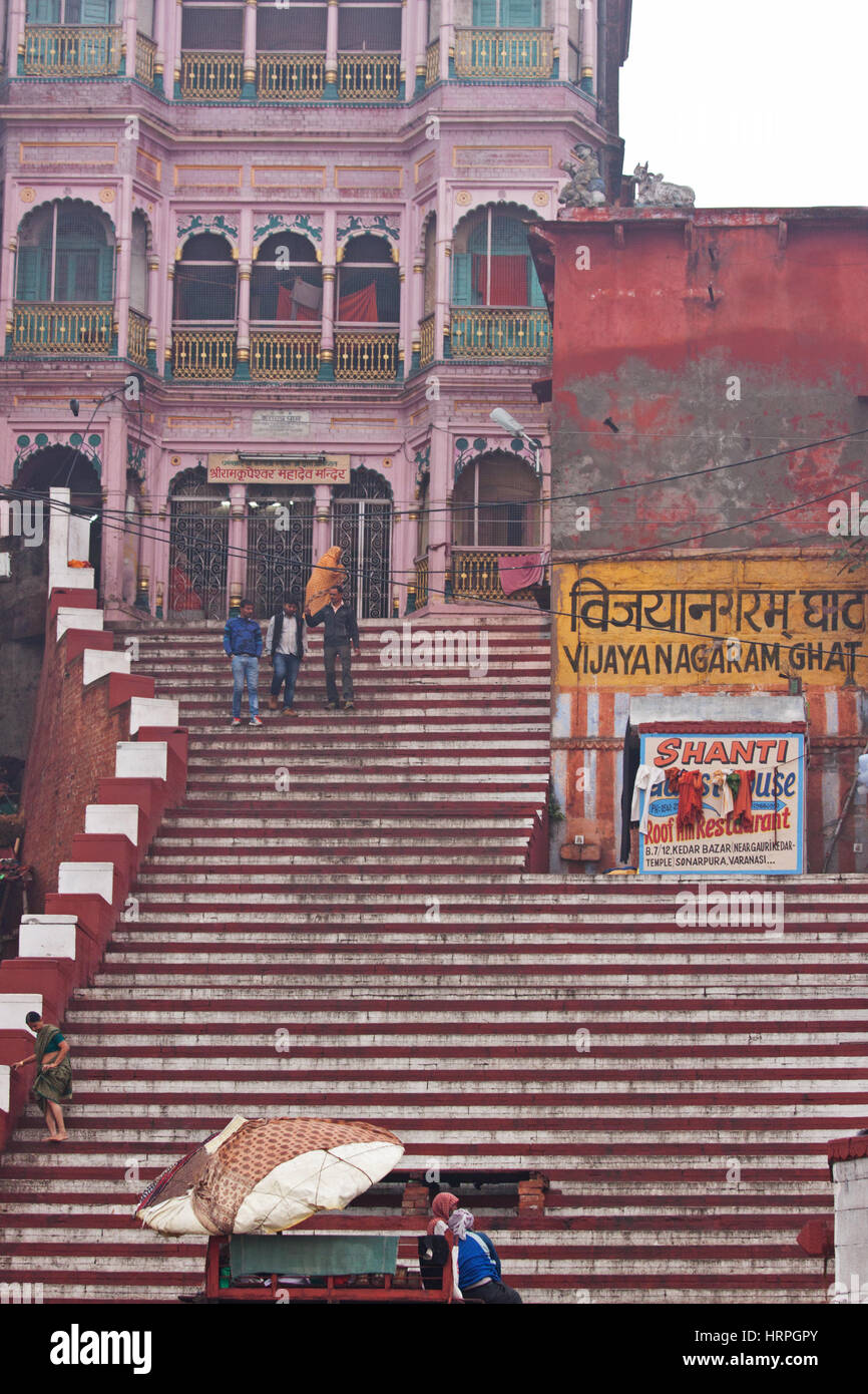 Early morning scene at Vijayanagaram ghat above a Hindu bathing area on ...