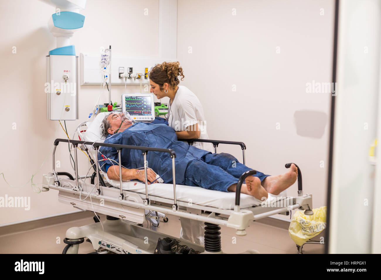 Patient examination, emergency department in a private hospital, France ...