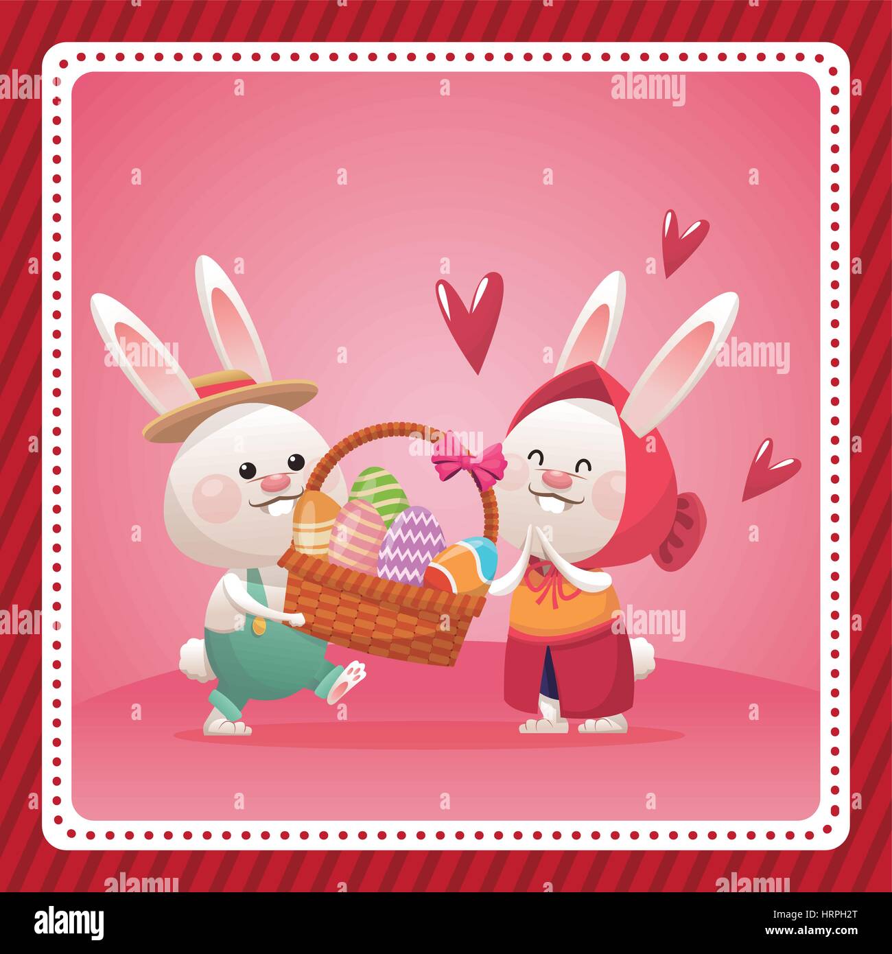 happy easter couple bunny basket egg celebration Stock Vector Image ...