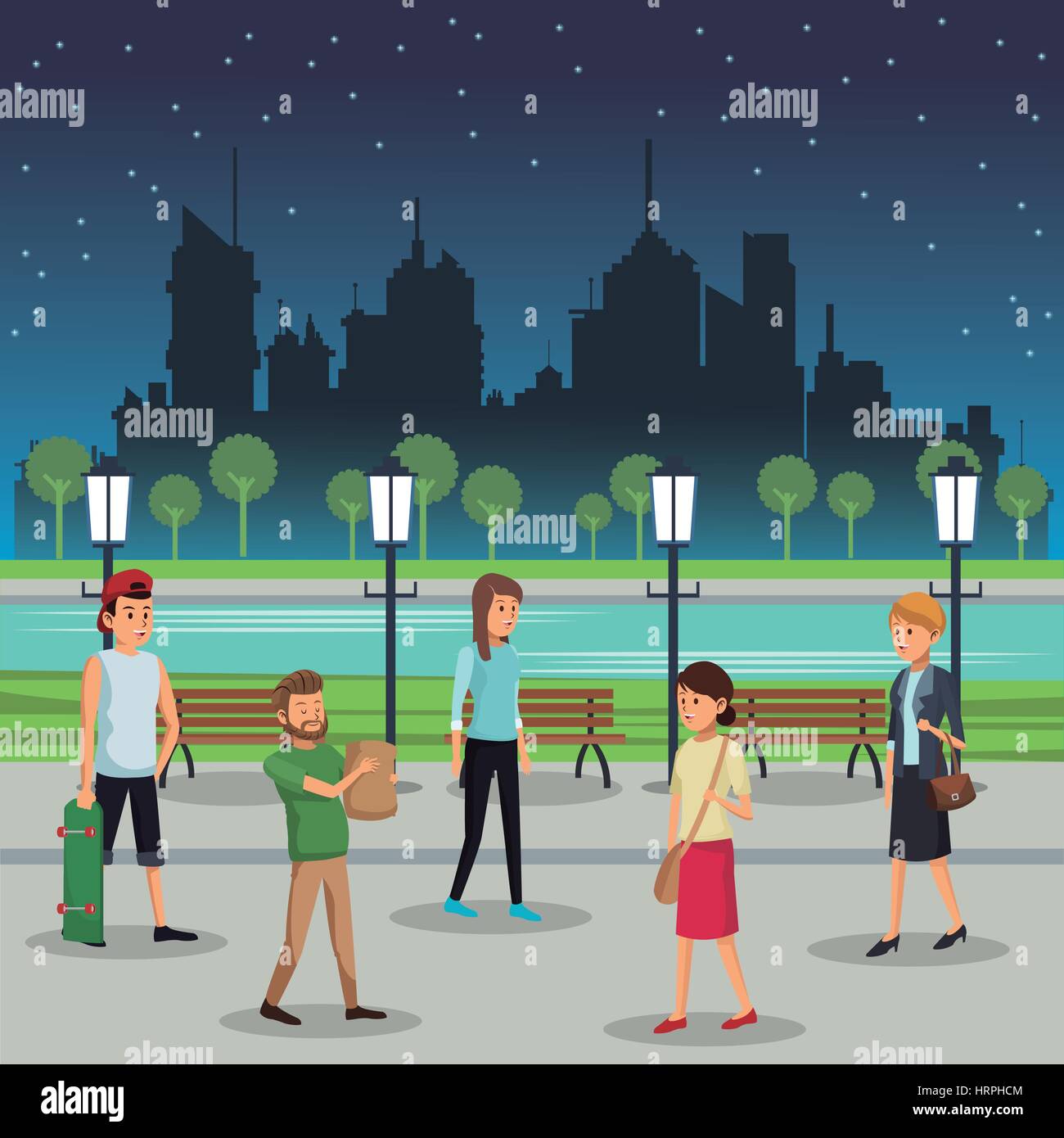 people walking night street urban background Stock Vector Image & Art ...