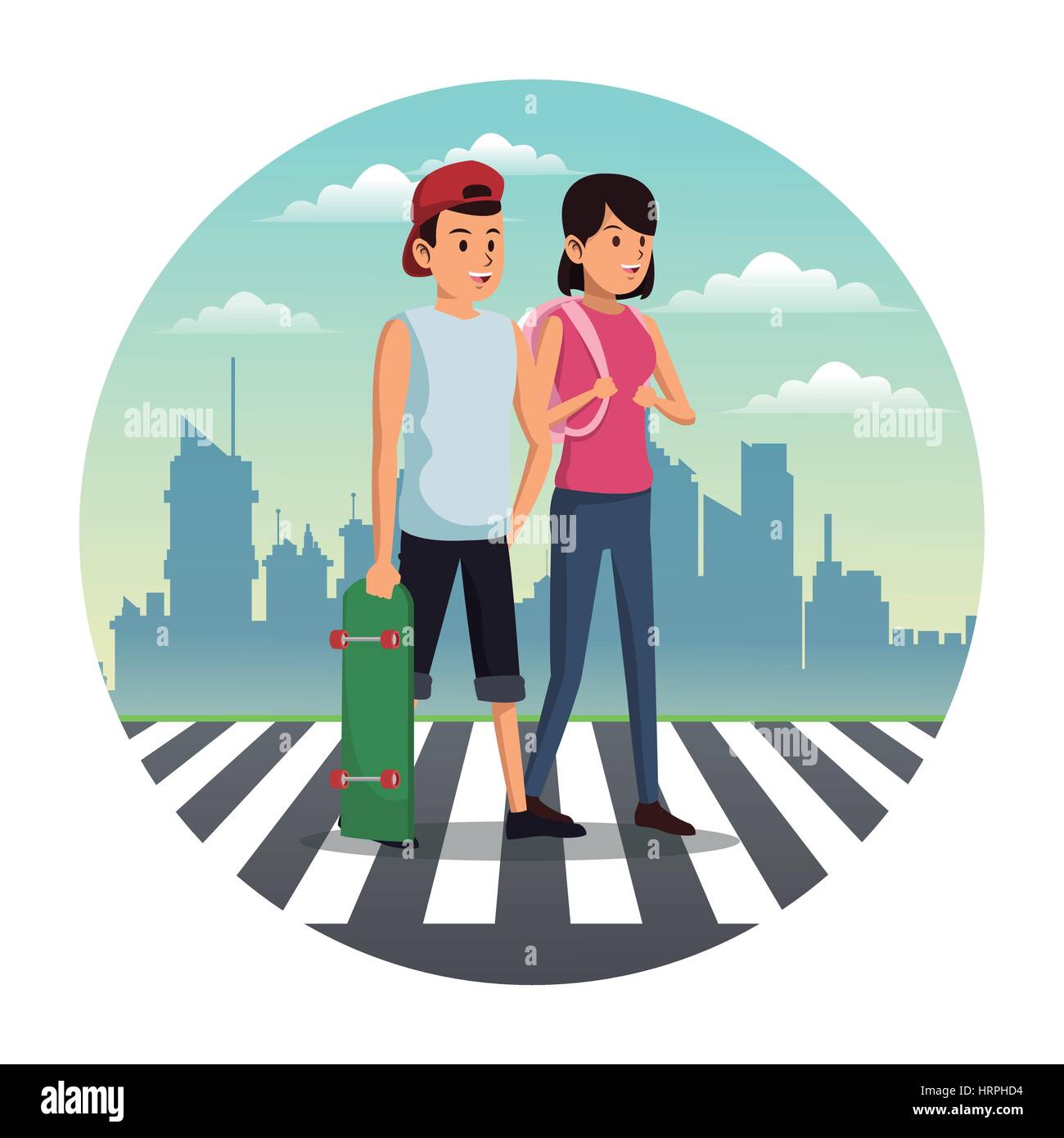 couple crossing street city background Stock Vector Image & Art - Alamy