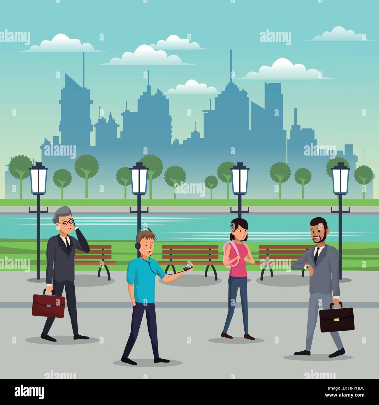 people walking park urban background Stock Vector Image & Art - Alamy