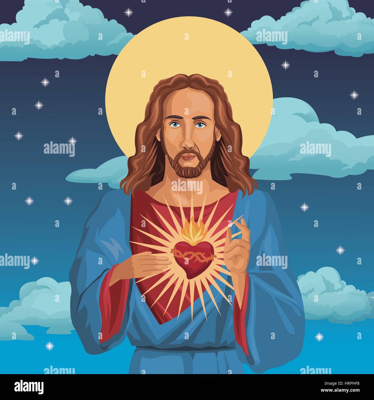 jesus christ sacred heart catholic night background Stock Vector Image ...