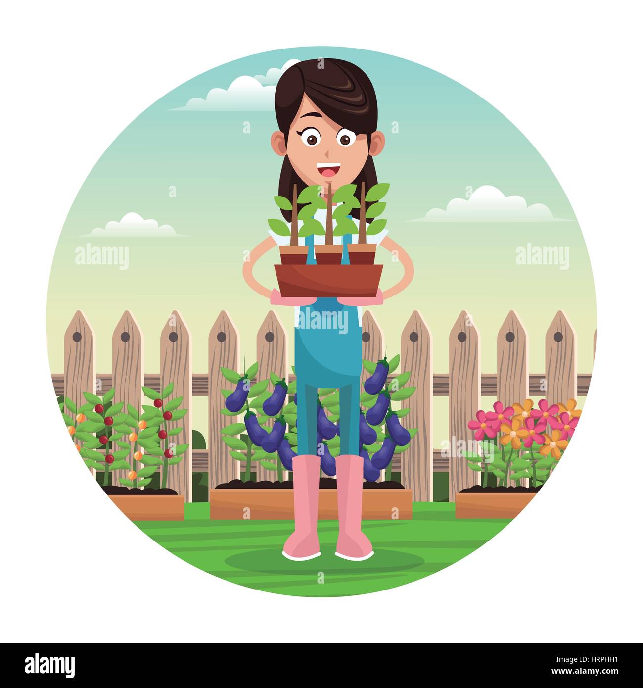 Female farmer watering plant Cut Out Stock Images & Pictures - Alamy
