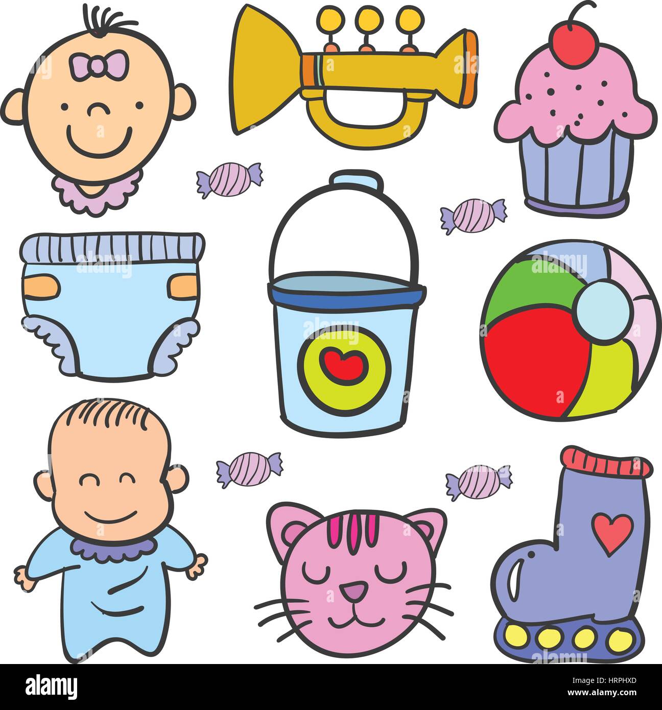 illustration vector of baby element doodles collection Stock Vector ...