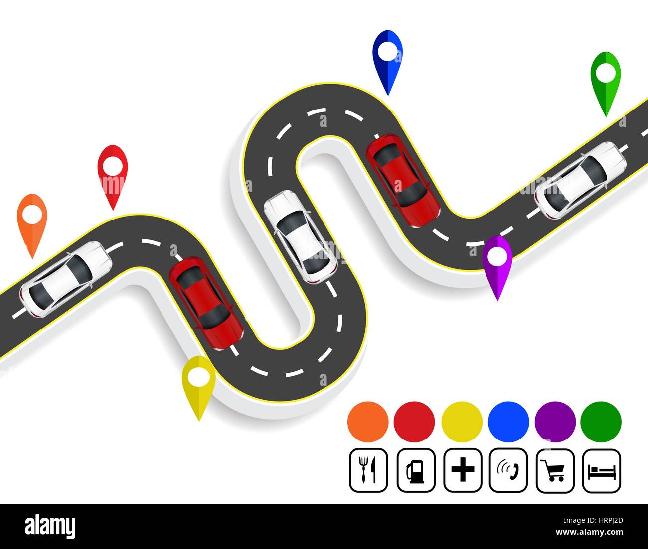 Infographics. Marks navigator. Winding road with markings. Cars. Top ...