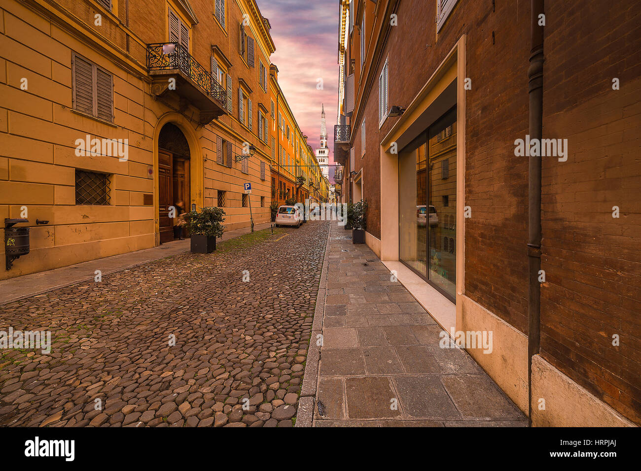 Architecture of the colorful buildings of Modena in Italy Stock Photo ...
