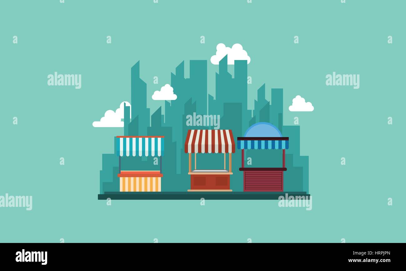 Collection of street shop with city background vector art Stock Vector ...