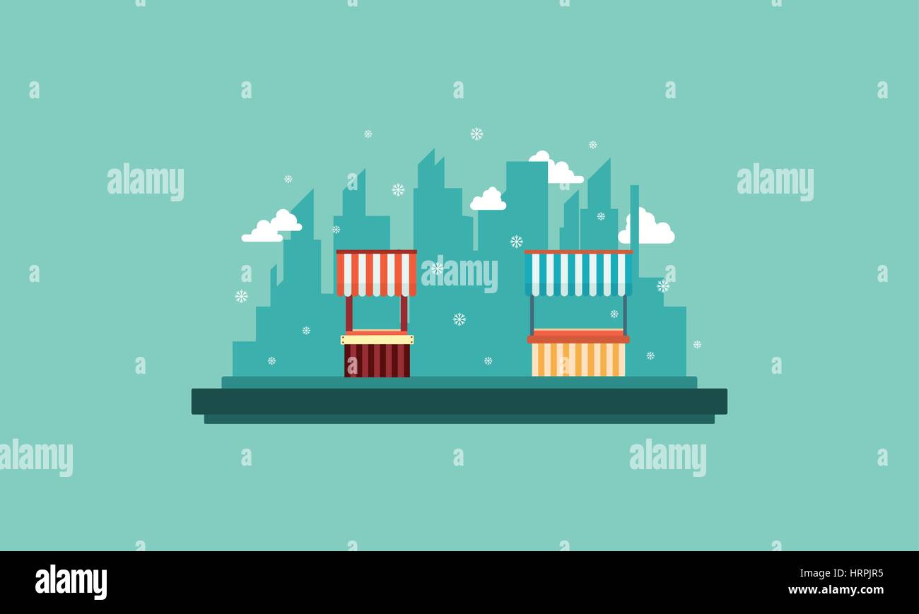 Illustration vector of street shop with urban background collection ...