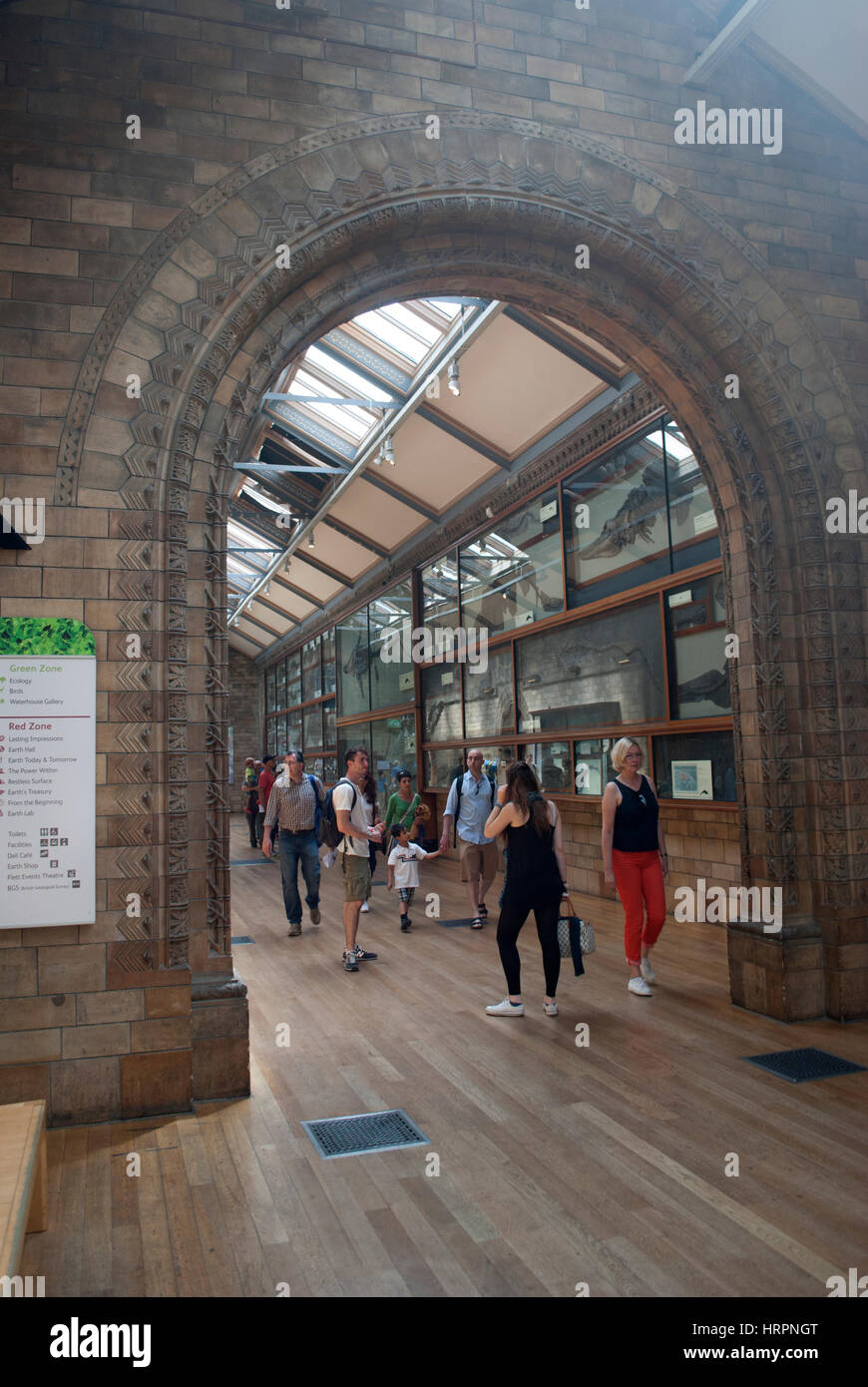 Archway exit from main hall / Hintze Hall to a corridor with fossils of ...