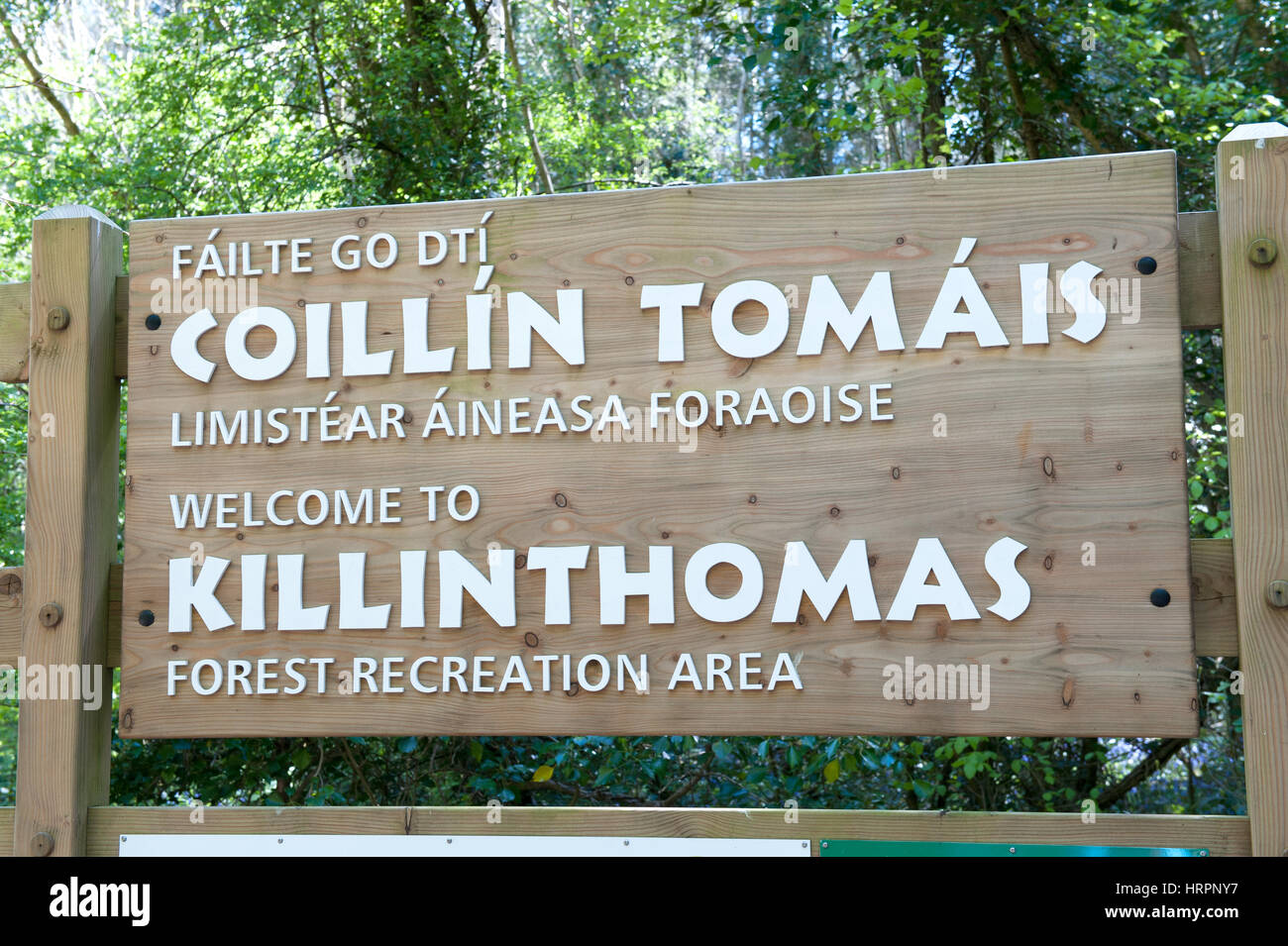 Sign border in Killinthomas Forest in Ireland Stock Photo - Alamy