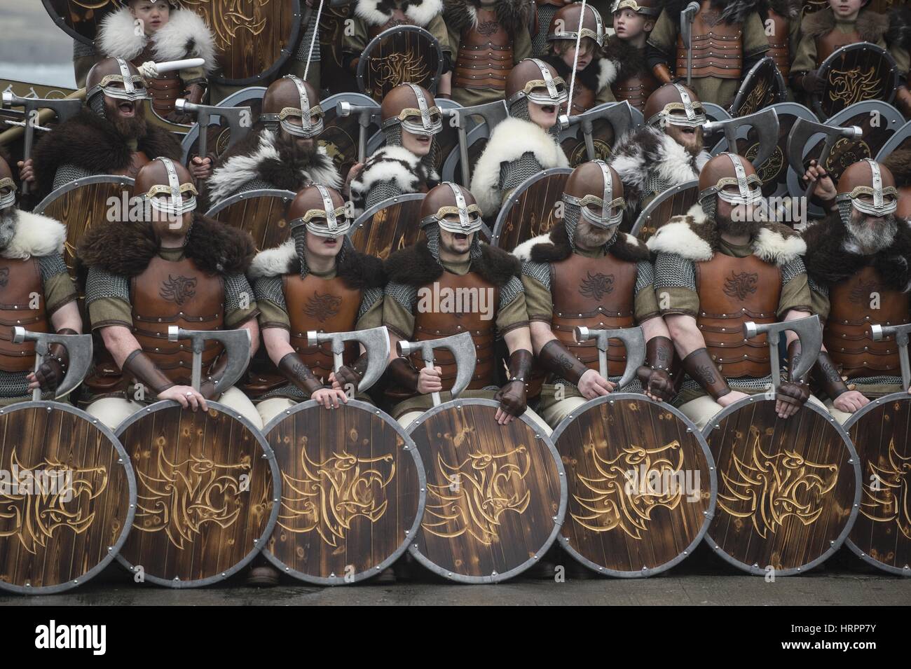 The Guizer Jarl and his squad sing songs at the Lerwick Royal British ...