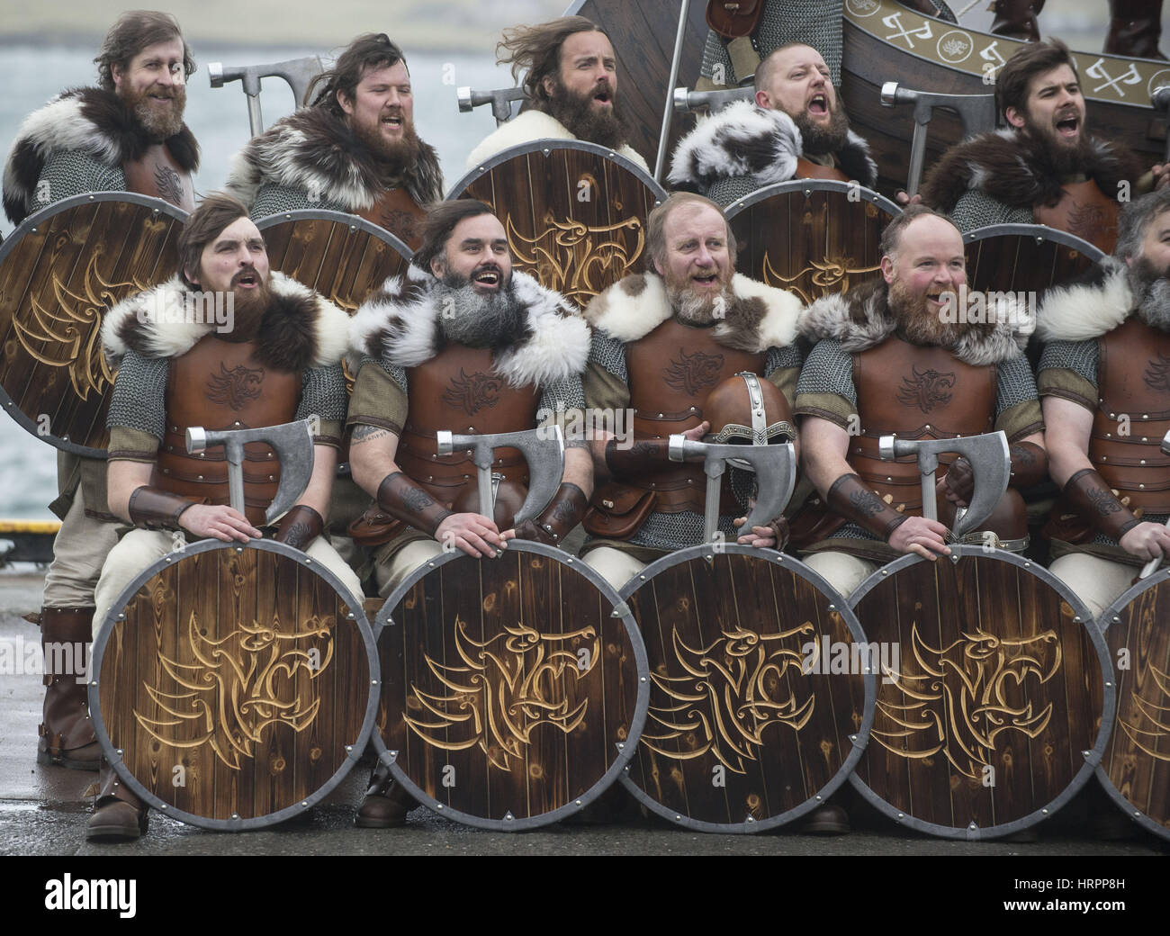The Guizer Jarl and his squad sing songs at the Lerwick Royal British ...