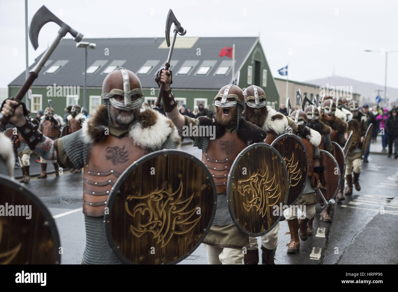 The Guizer Jarl and his squad sing songs at the Lerwick Royal British ...