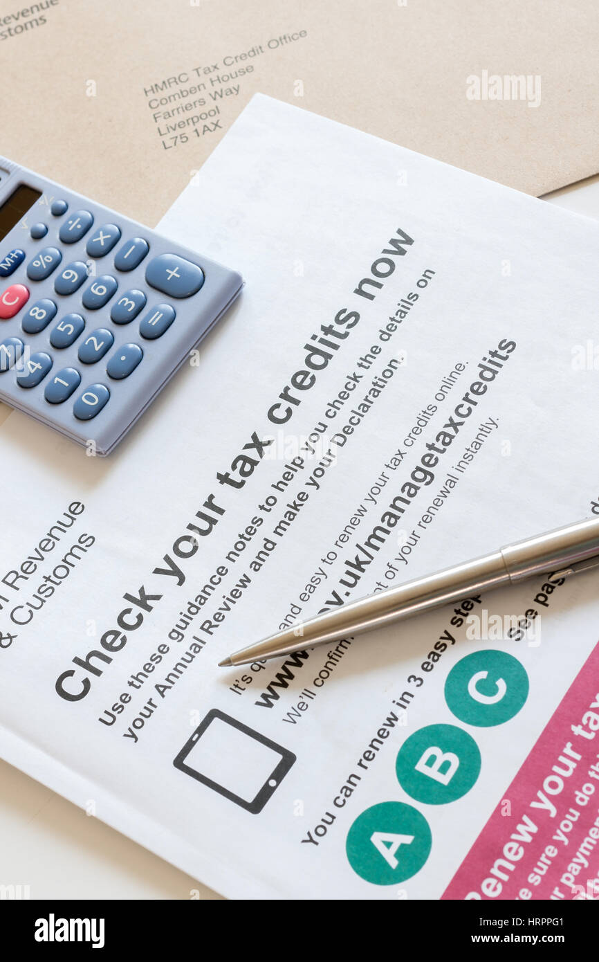 HMRC guide on renewing an annual British working tax credits Stock ...