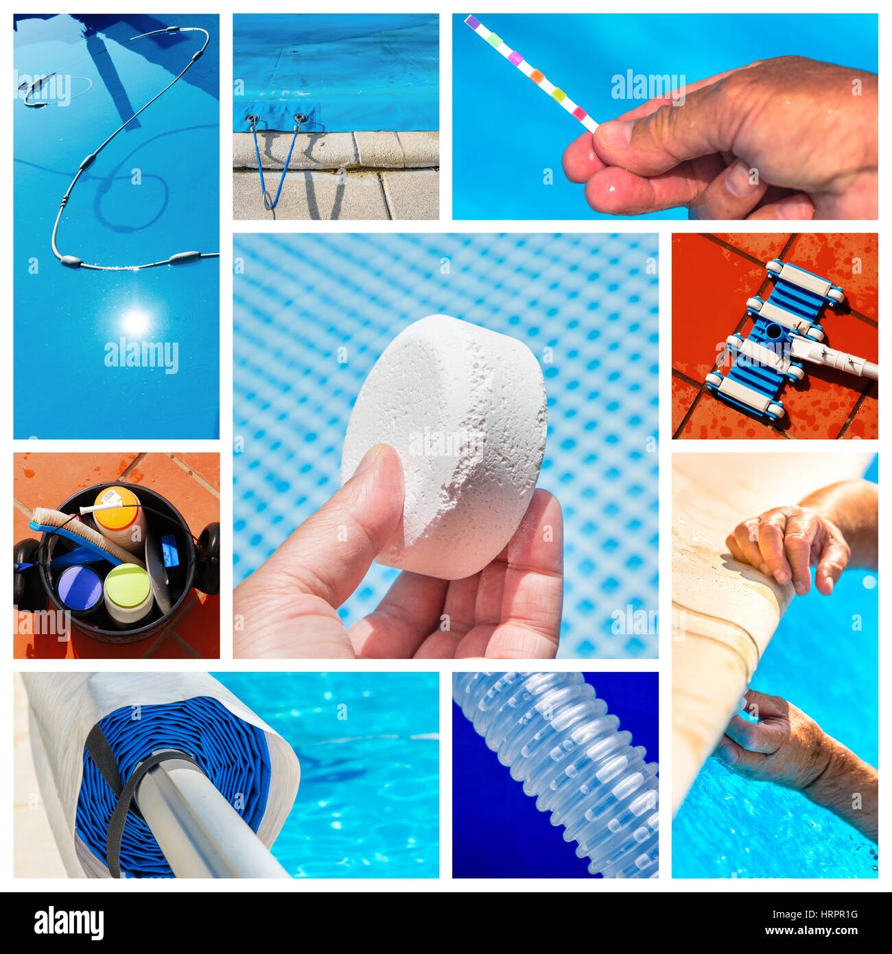 Collage close-up maintenance of a private pool Stock Photo - Alamy