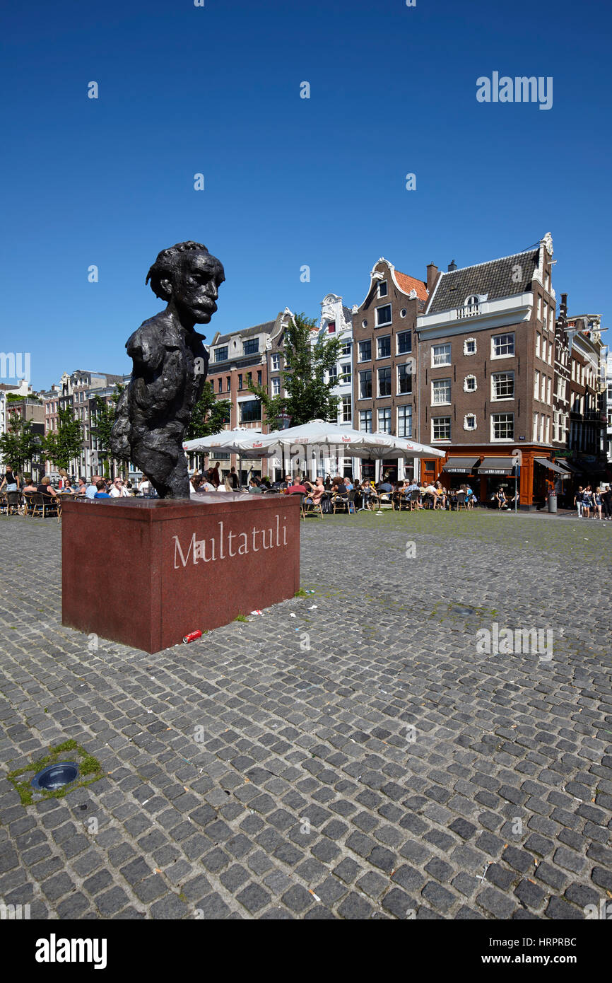 Statue of Multatuli on a square over the Singel canal in Amsterdam ...
