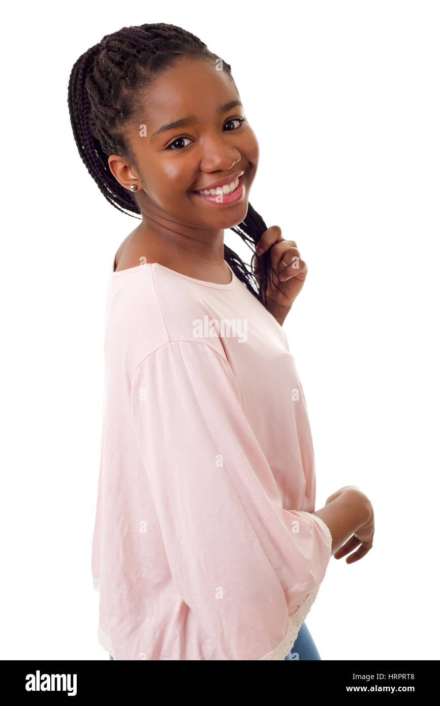 Happy african girl isolated on white background Stock Photo - Alamy