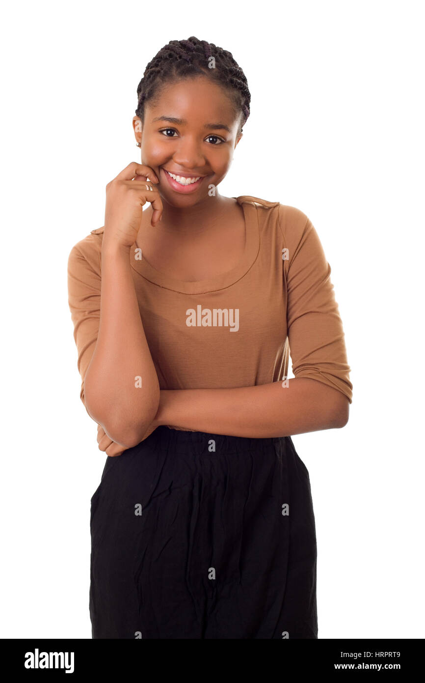 Happy african girl isolated on white background Stock Photo - Alamy