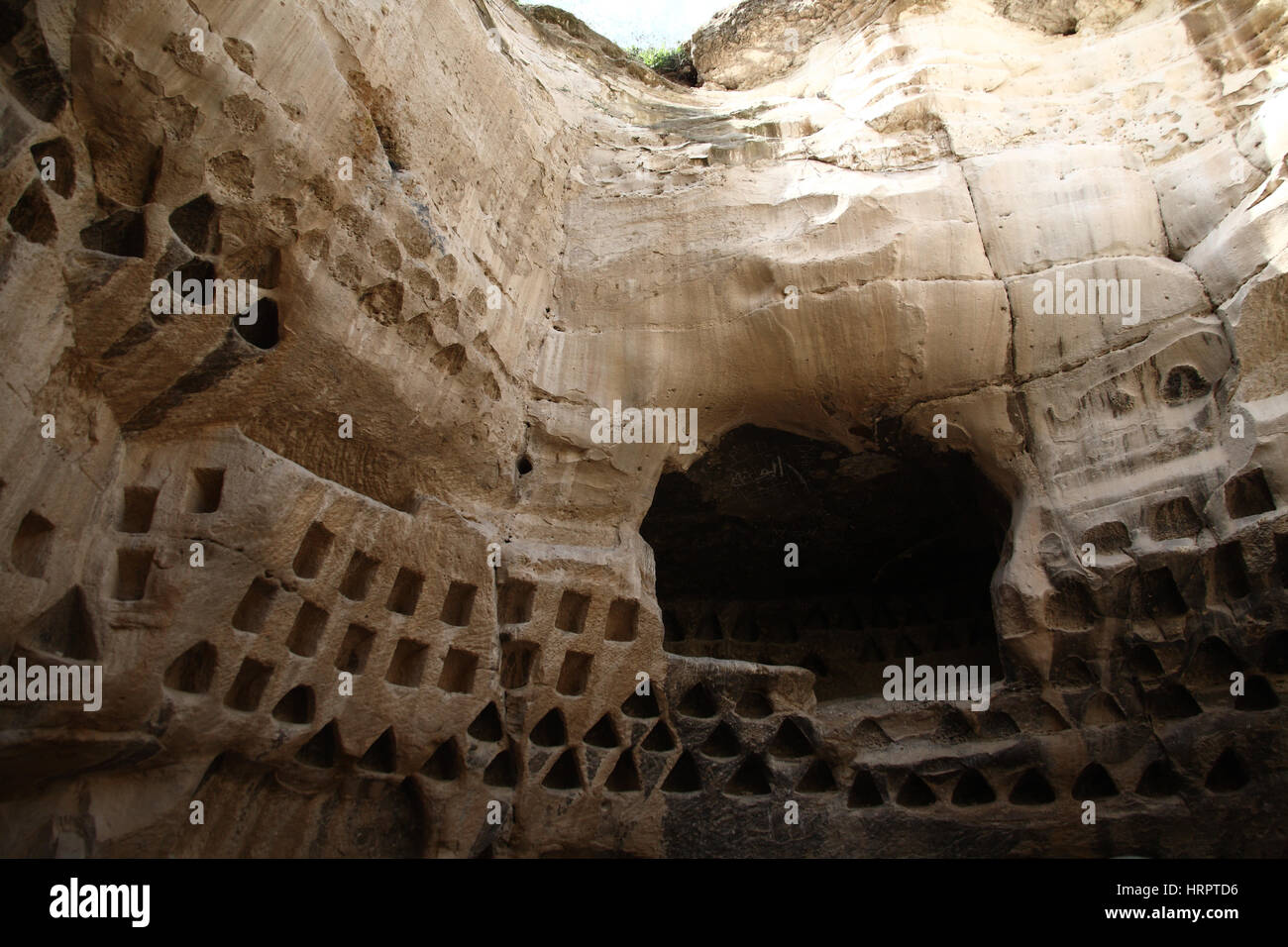 Typical ancient columbarium, a bell cave hewn out from above in the ...