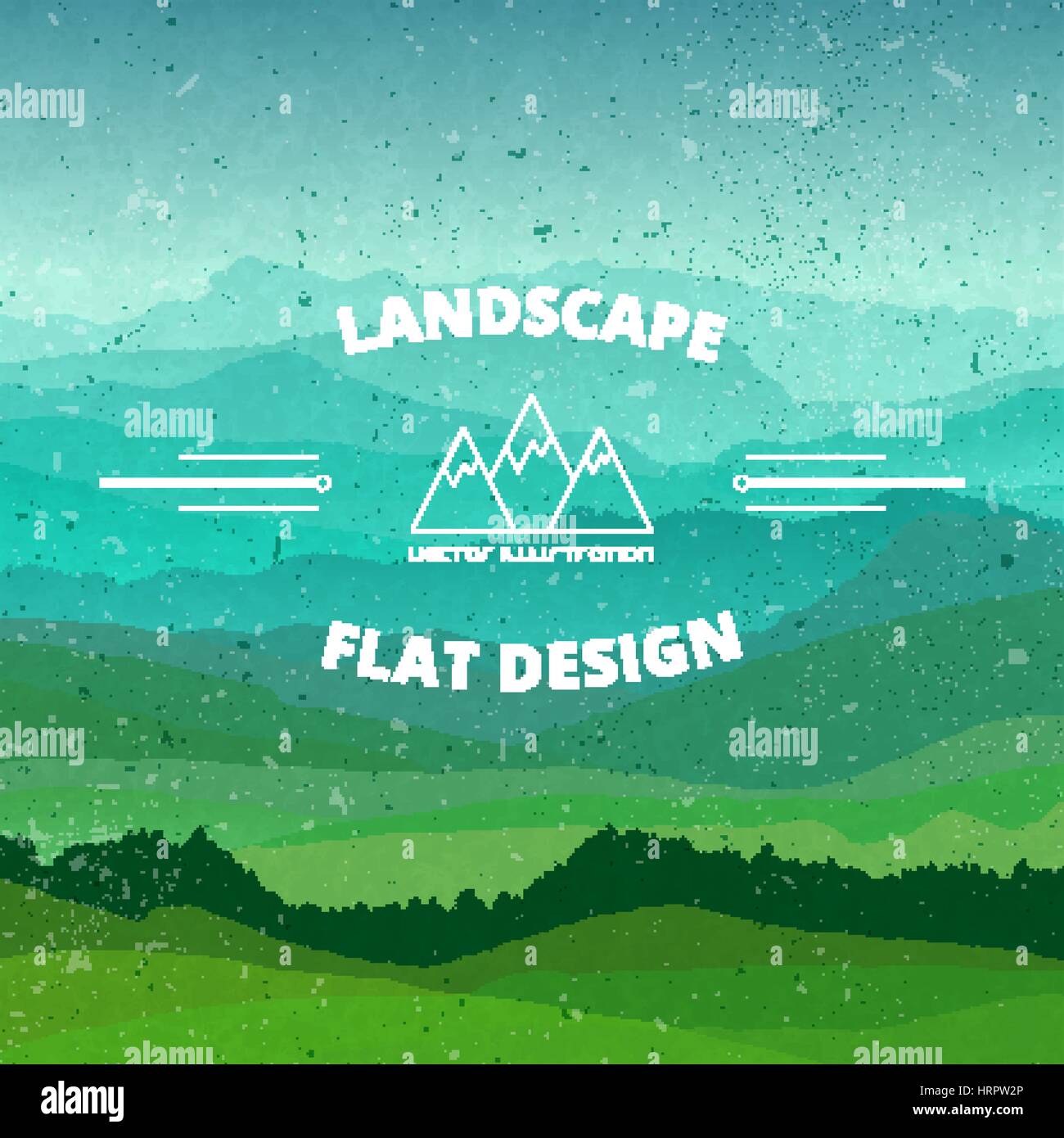 Flat landscape textured illustration. Beautiful hills, vector design ...