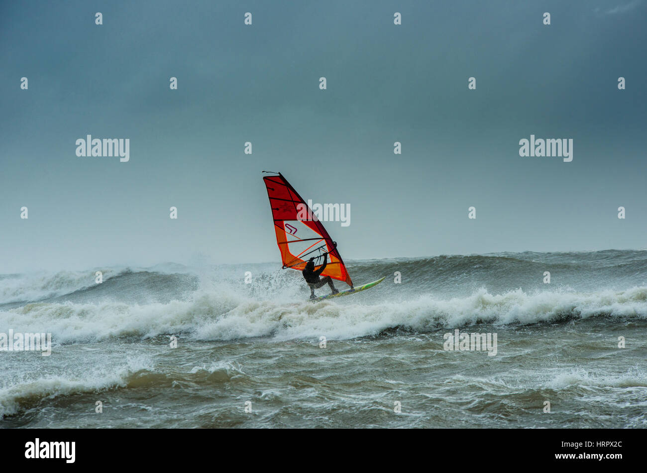 Wind Surfer off south Wales Coast in rough seas Stock Photo - Alamy