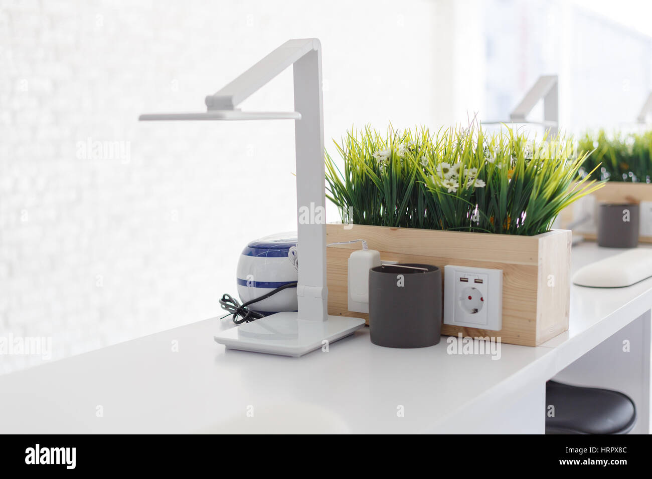 Working place for manicure master. White open work space Stock Photo ...