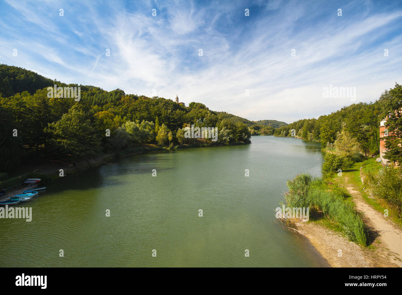 Landscape Savena river and blue sky in Castel dell'Alpi, Italy Stock ...