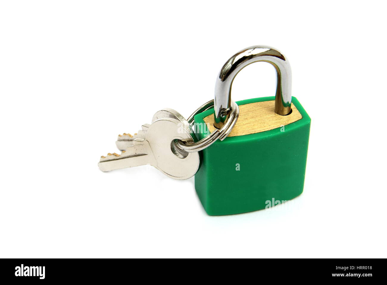 Green padlock, locked, with two keys on white background Stock Photo ...