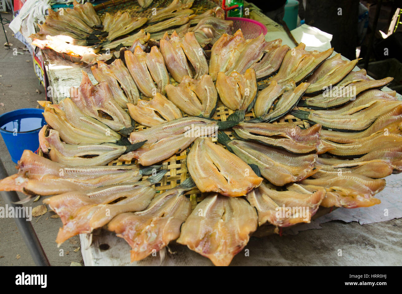 Dried raw fish or snakehead fish preserves for sale people at local ...
