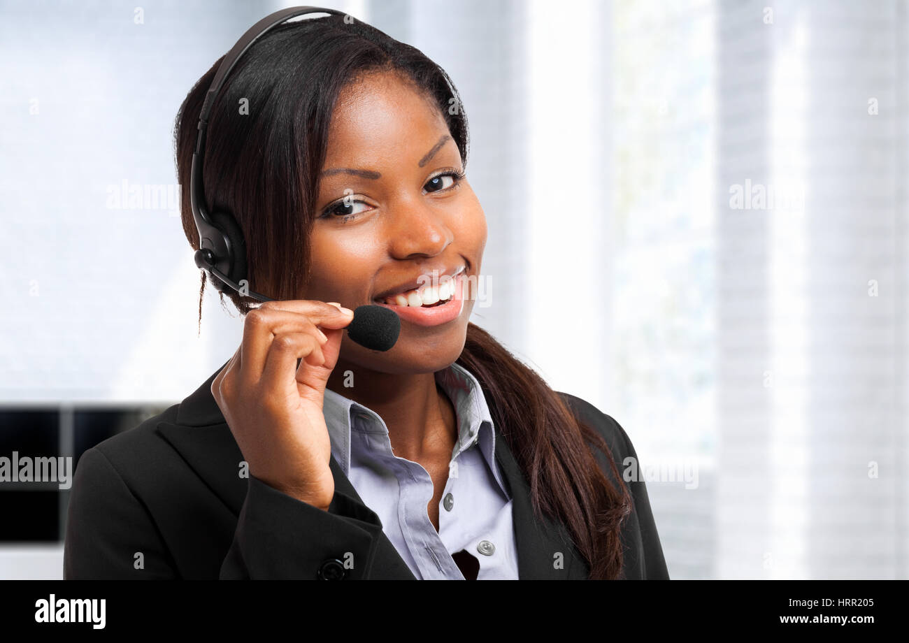 Female african call center operator Stock Photo - Alamy