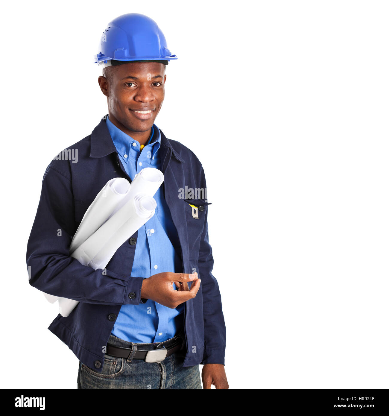 African architect portrait isolated on white Stock Photo - Alamy