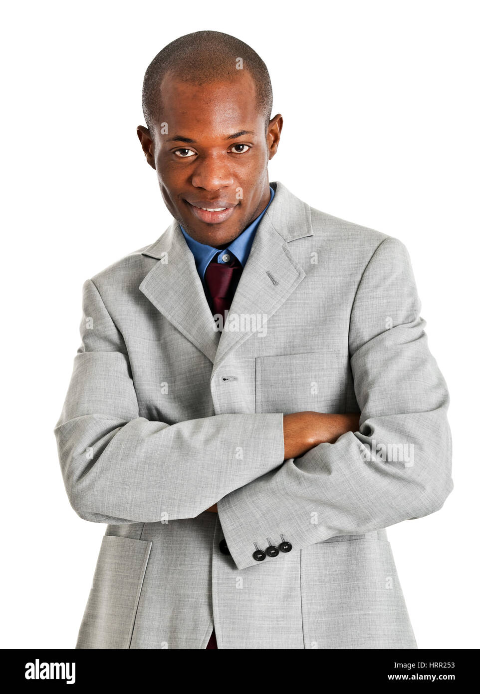 Handsome black manager on white background Stock Photo - Alamy