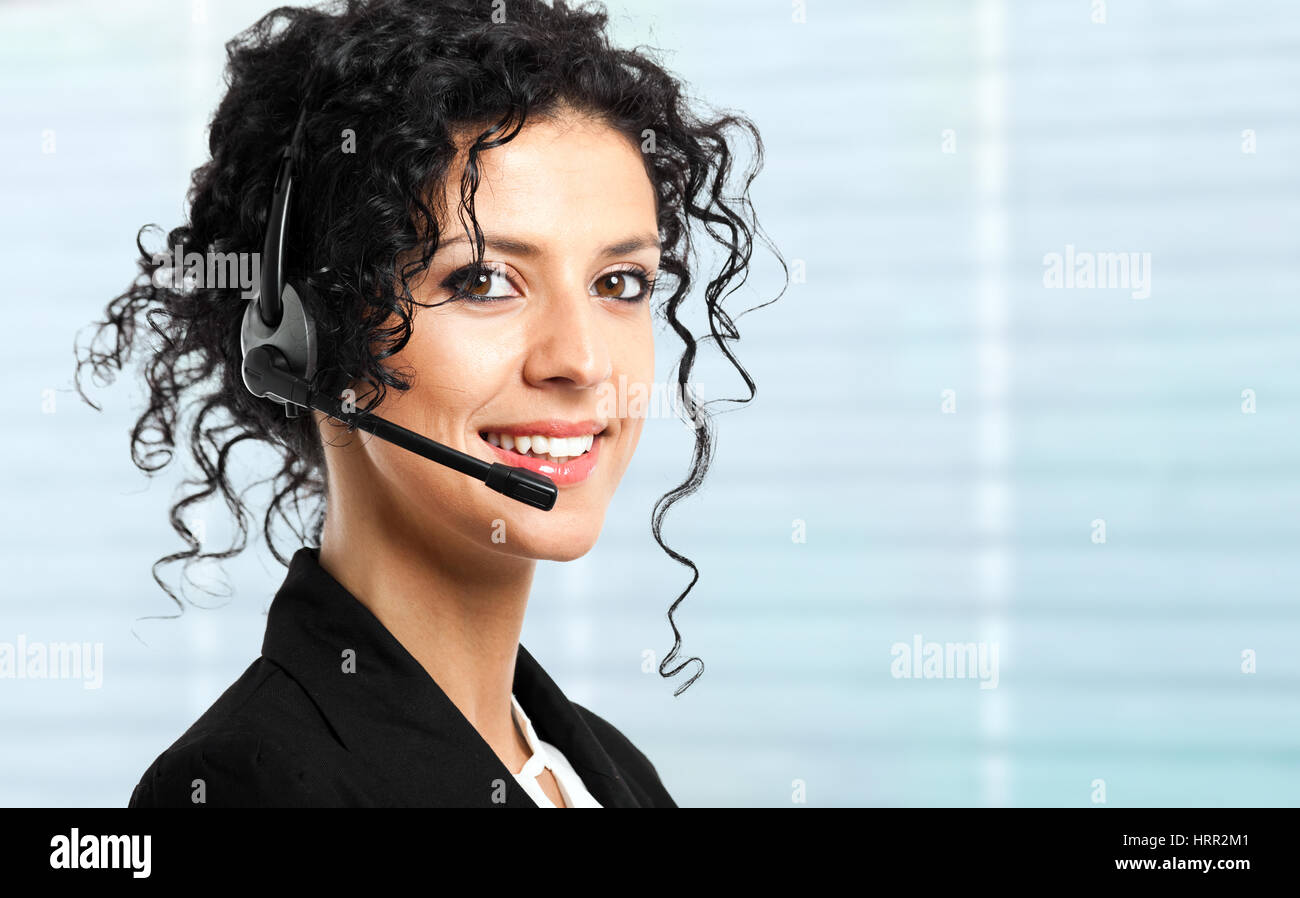 Portrait of a beautiful girl with headset Stock Photo - Alamy