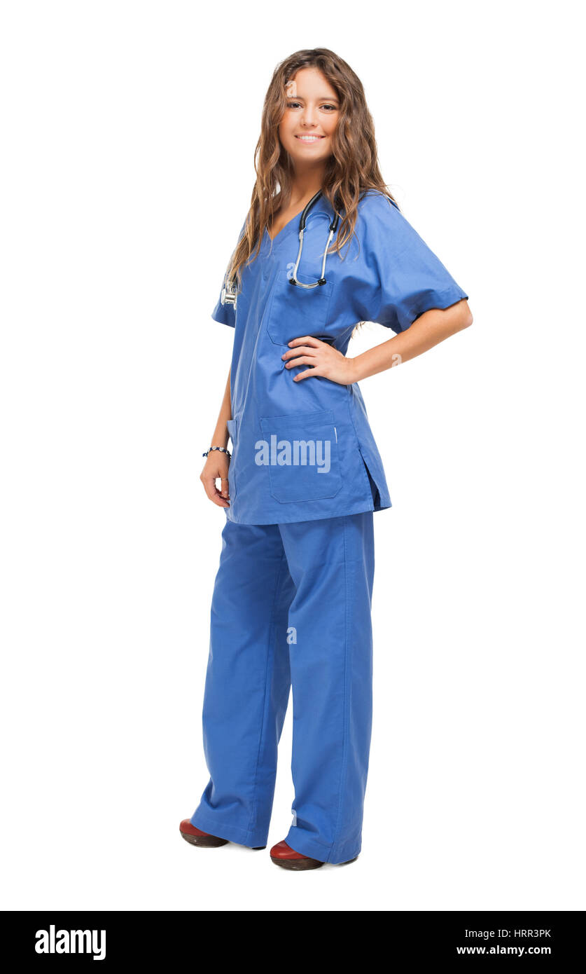 Female nurse full length isolated on white Stock Photo - Alamy