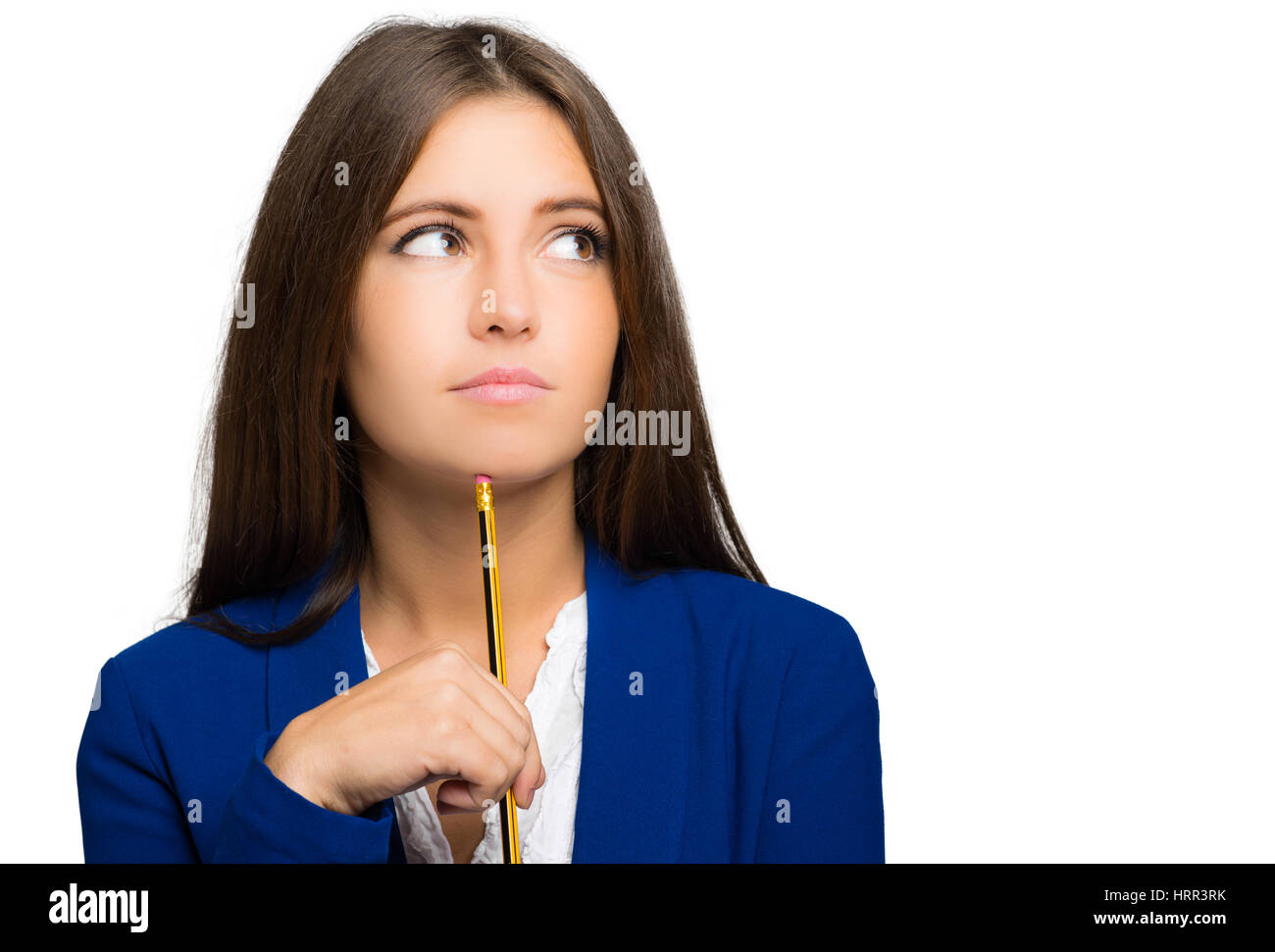 Young woman having an idea isolated on white, copy-space Stock Photo ...