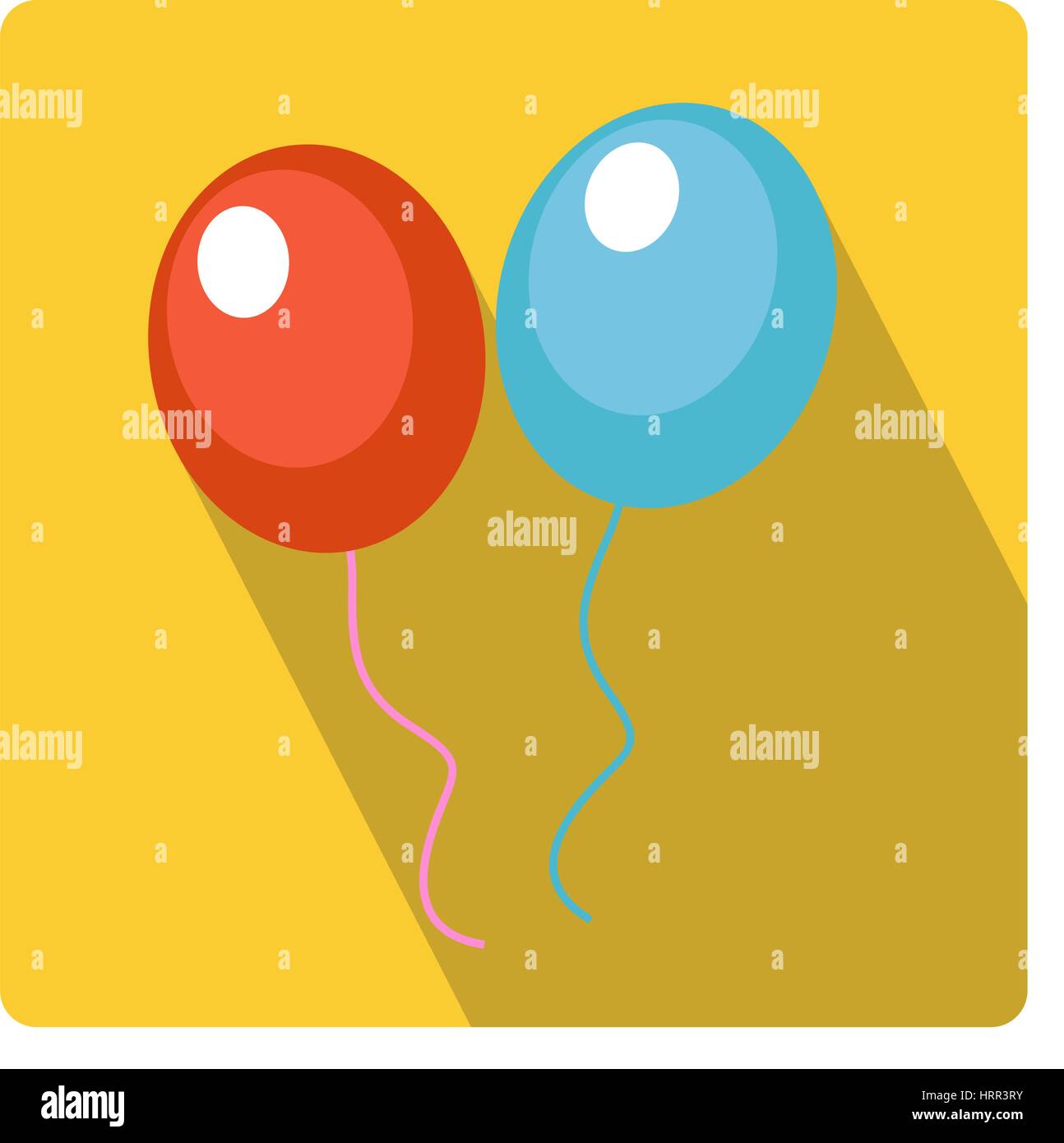 Balloons for celebration icon flat style with long shadows, isolated on ...