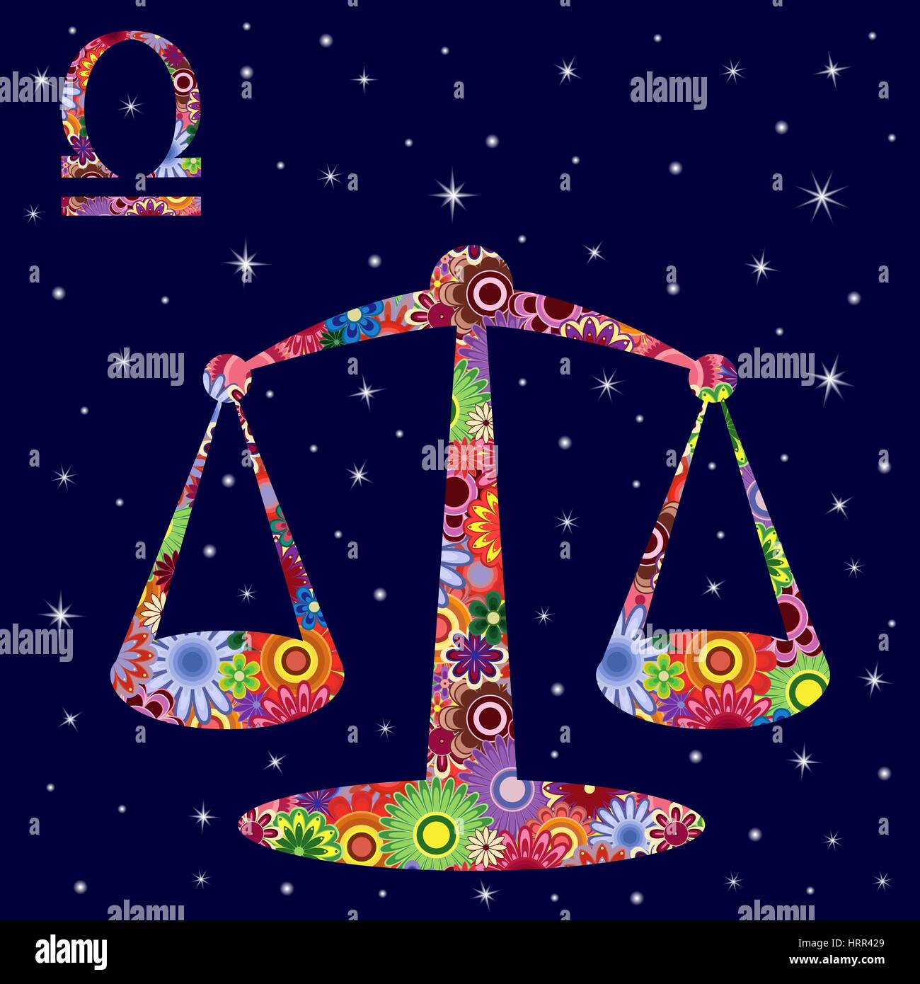 Zodiac sign Libra with colorful flowers fill on a background of the ...