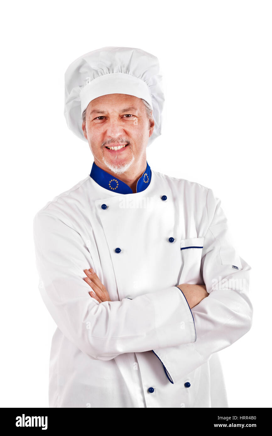 Portrait of an handsome chef isolated on white Stock Photo - Alamy