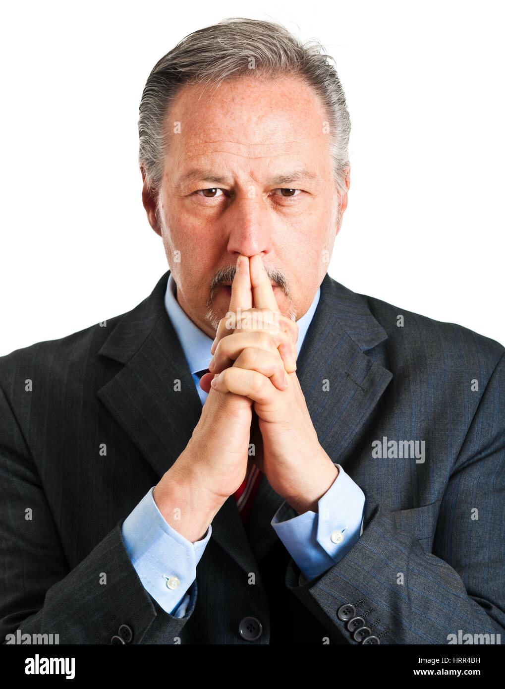 Thoughtful mature manager isolated on white Stock Photo - Alamy