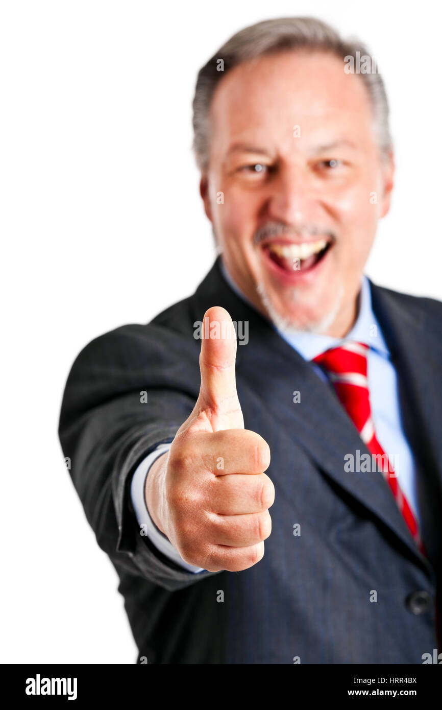 Male manager isolated thumbs up Stock Photo - Alamy