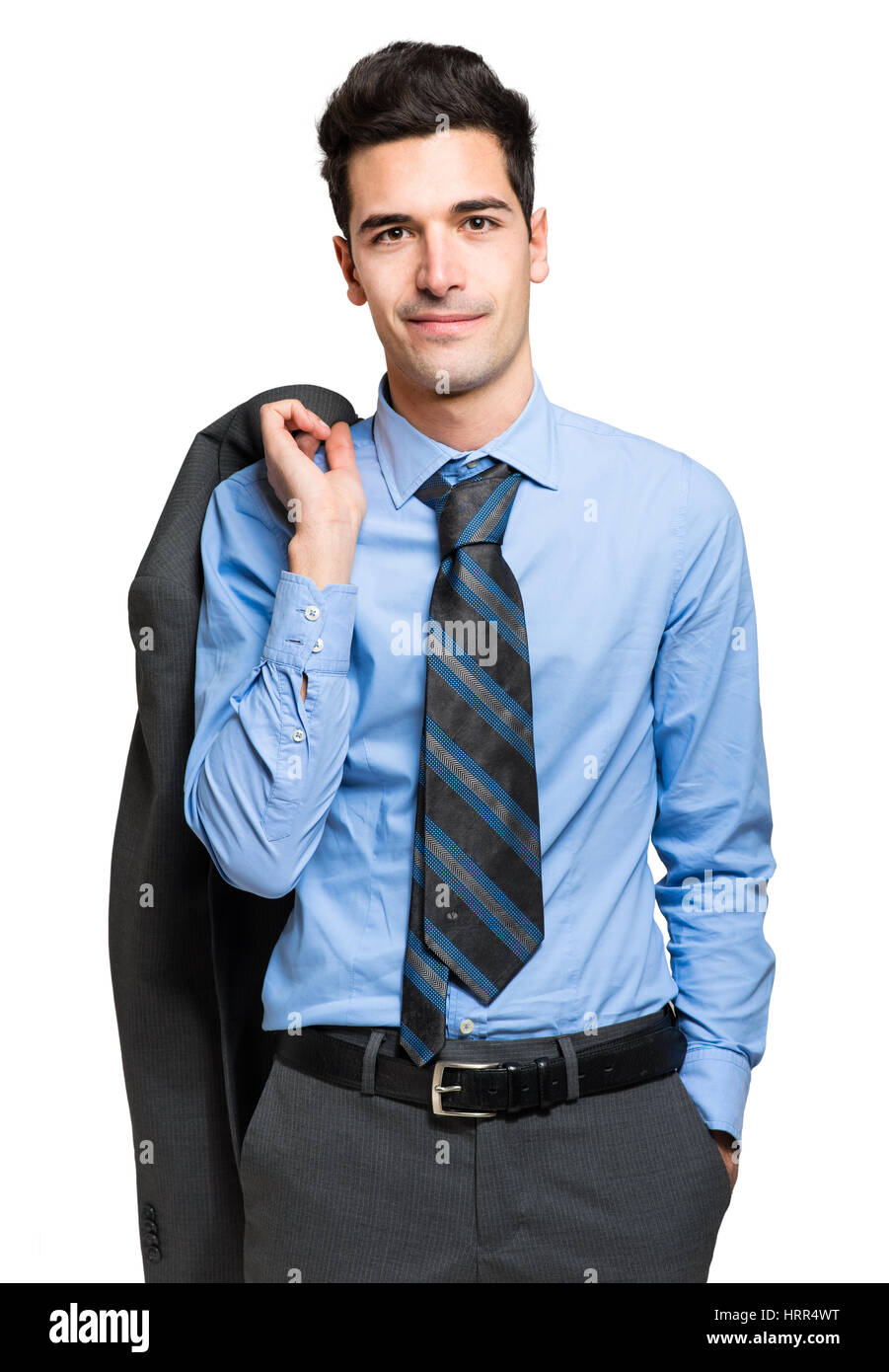 Young businessman holding his jacket isolated on white Stock Photo - Alamy