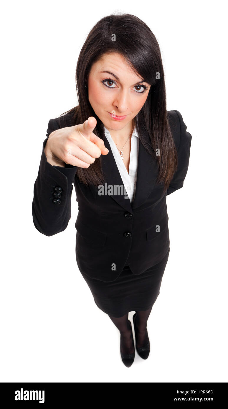 Businesswoman pointing her finger at you isolated on white Stock Photo ...